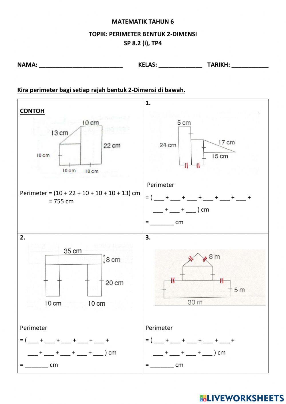Perimeter tahun 6 worksheet | Live Worksheets