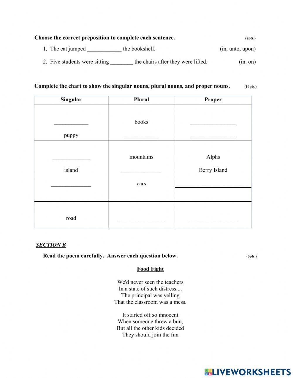 GRADE 6 DIAGNOSTIC LANGUAGE TEST online exercise for | Live Worksheets