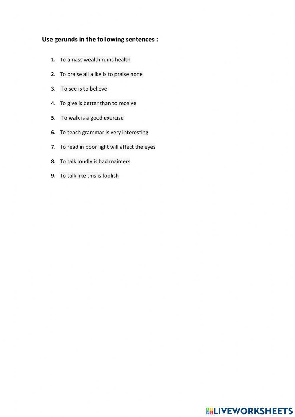 Gerunds as subj… | Free Interactive Worksheets | 1340923