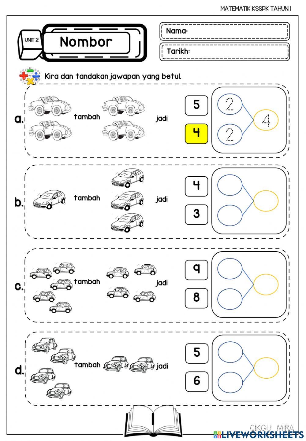 Tambah online exercise for Tahun 1-3 | Live Worksheets