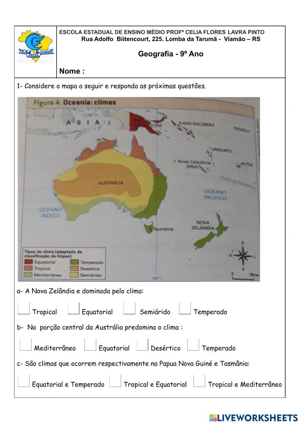EXERCÍCIOS Oceania worksheet | Live Worksheets