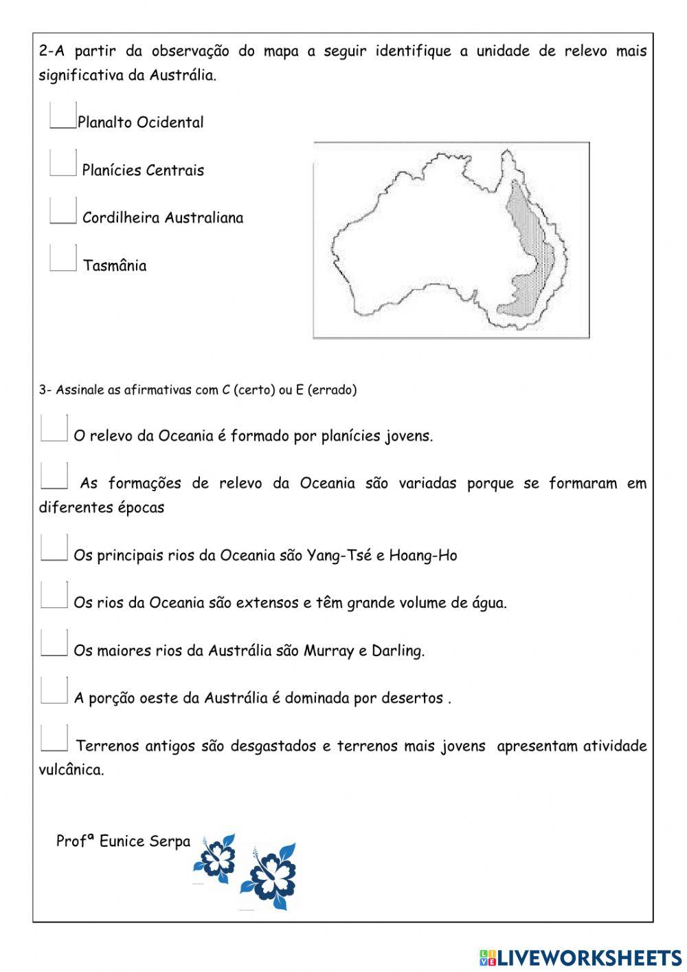 EXERCÍCIOS Oceania worksheet | Live Worksheets