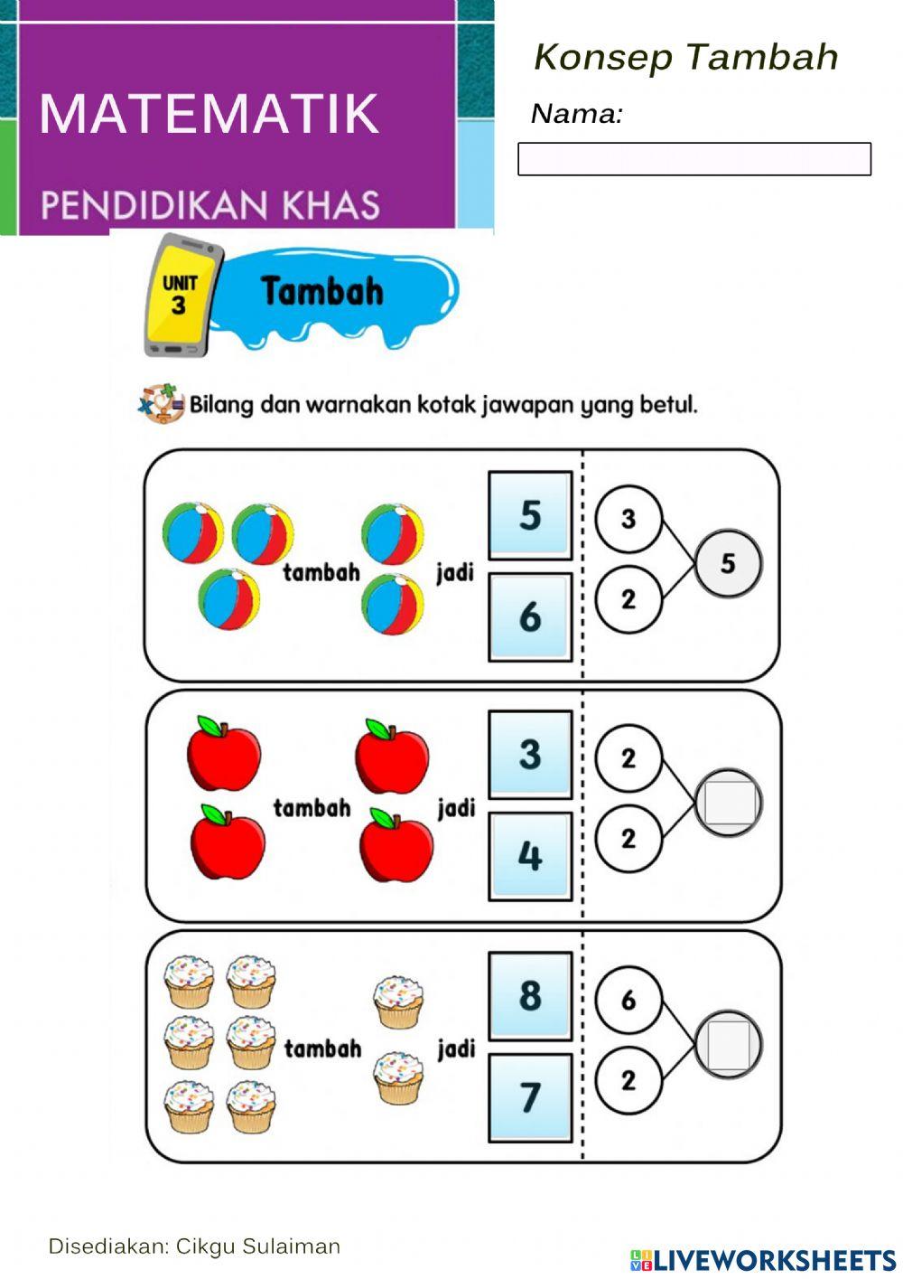Konsep Tambah interactive activity | Live Worksheets