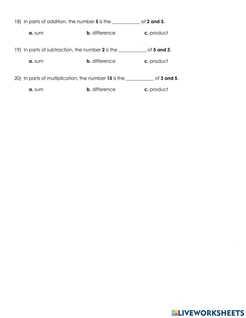 Math quiz | Free Interactive Worksheets | 1341211