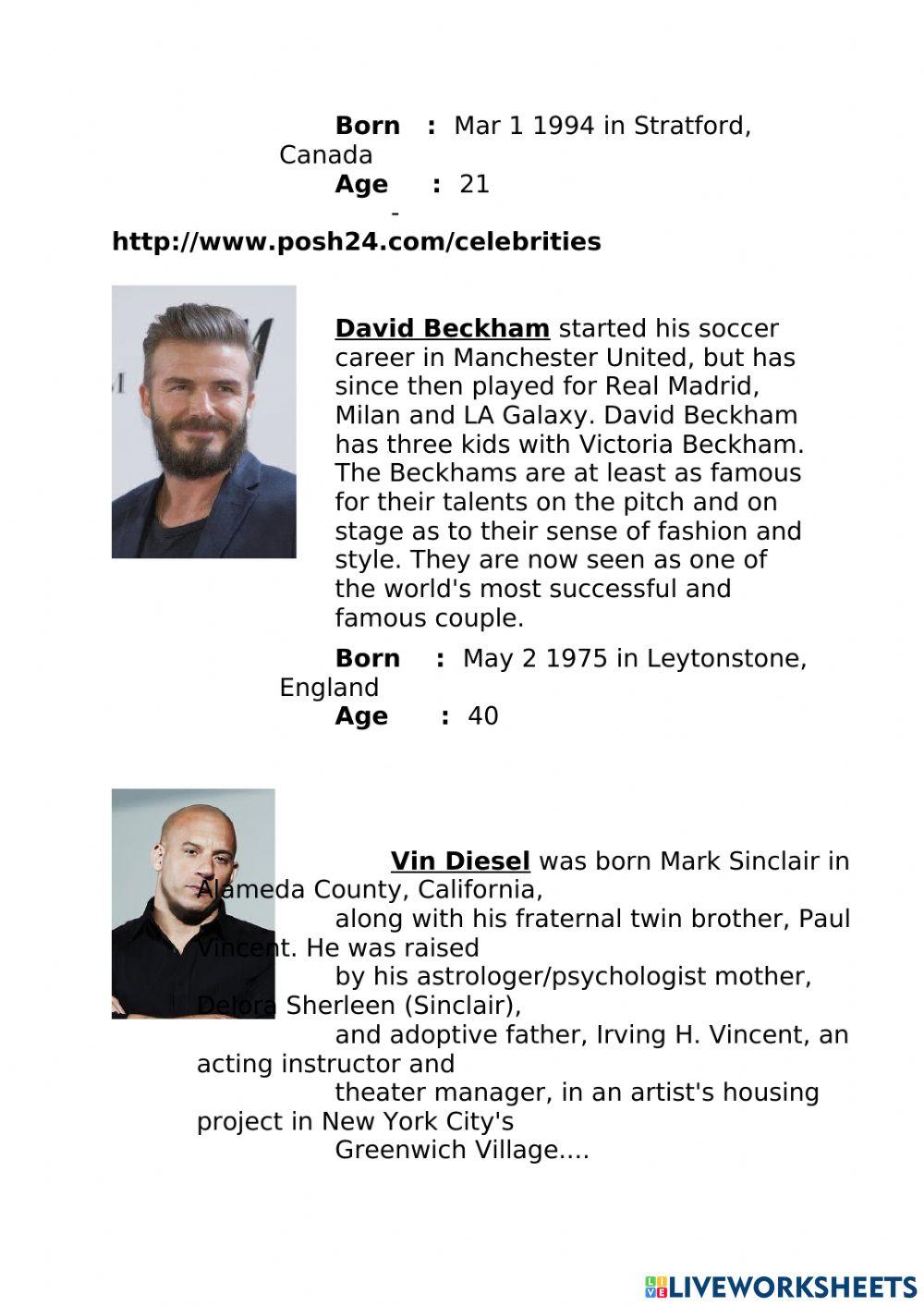 ใบงาน famous people online exercise for | Live Worksheets