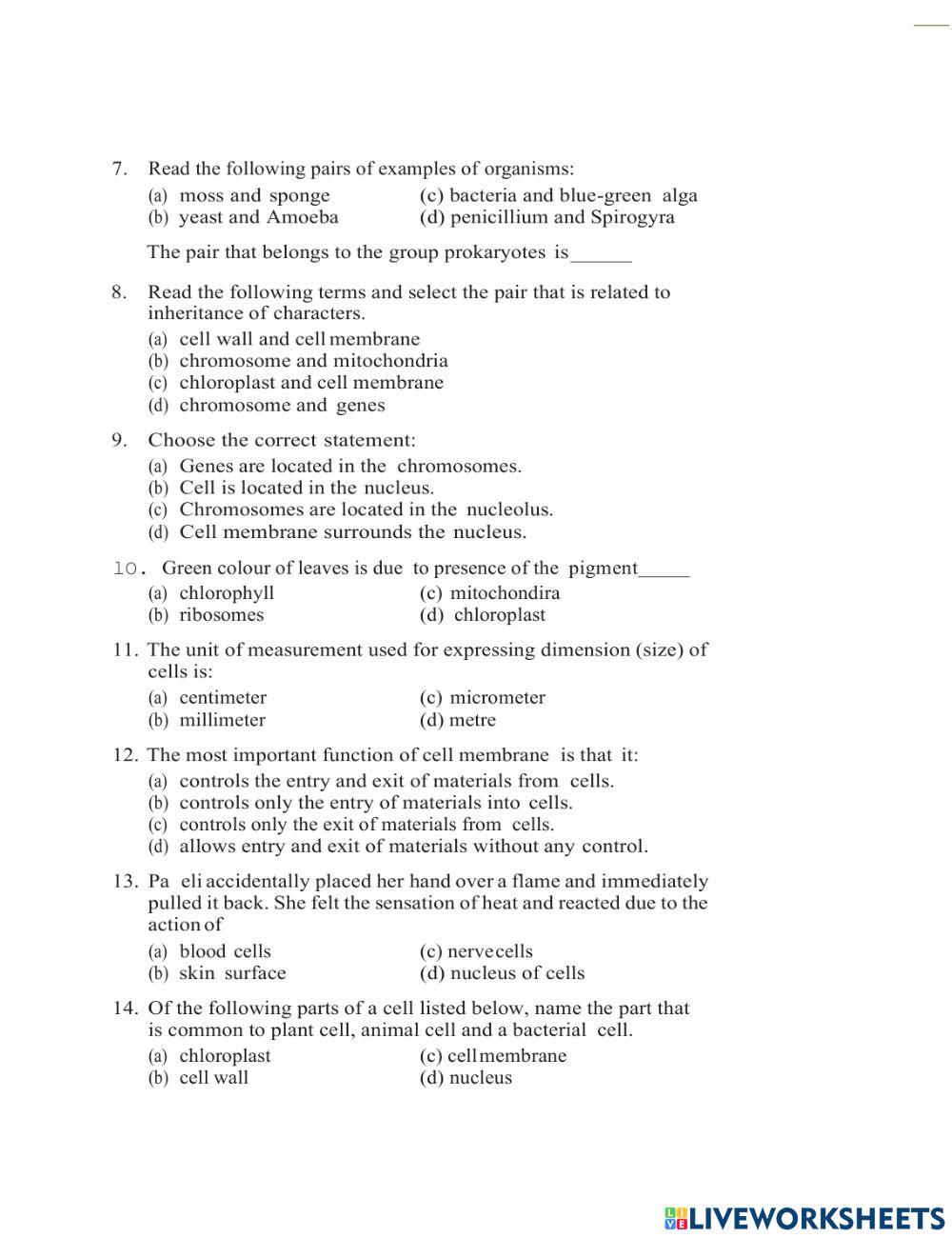 Grade 10 biology 0212 | TeacherJho | Live Worksheets