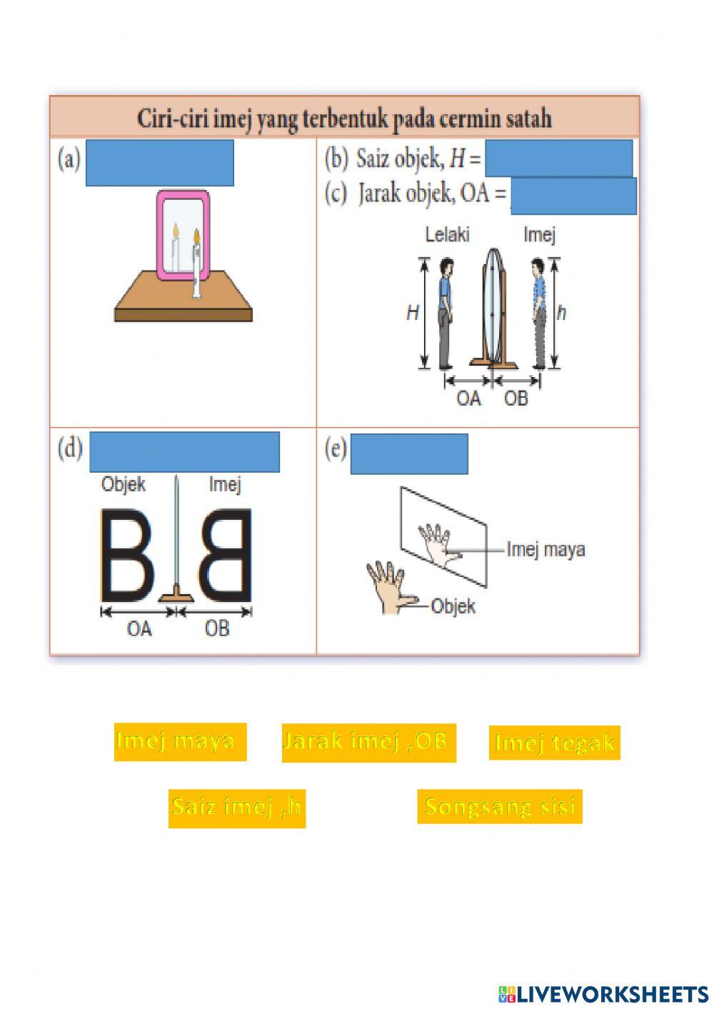 Ciri imej pantulan cahaya worksheet | Live Worksheets