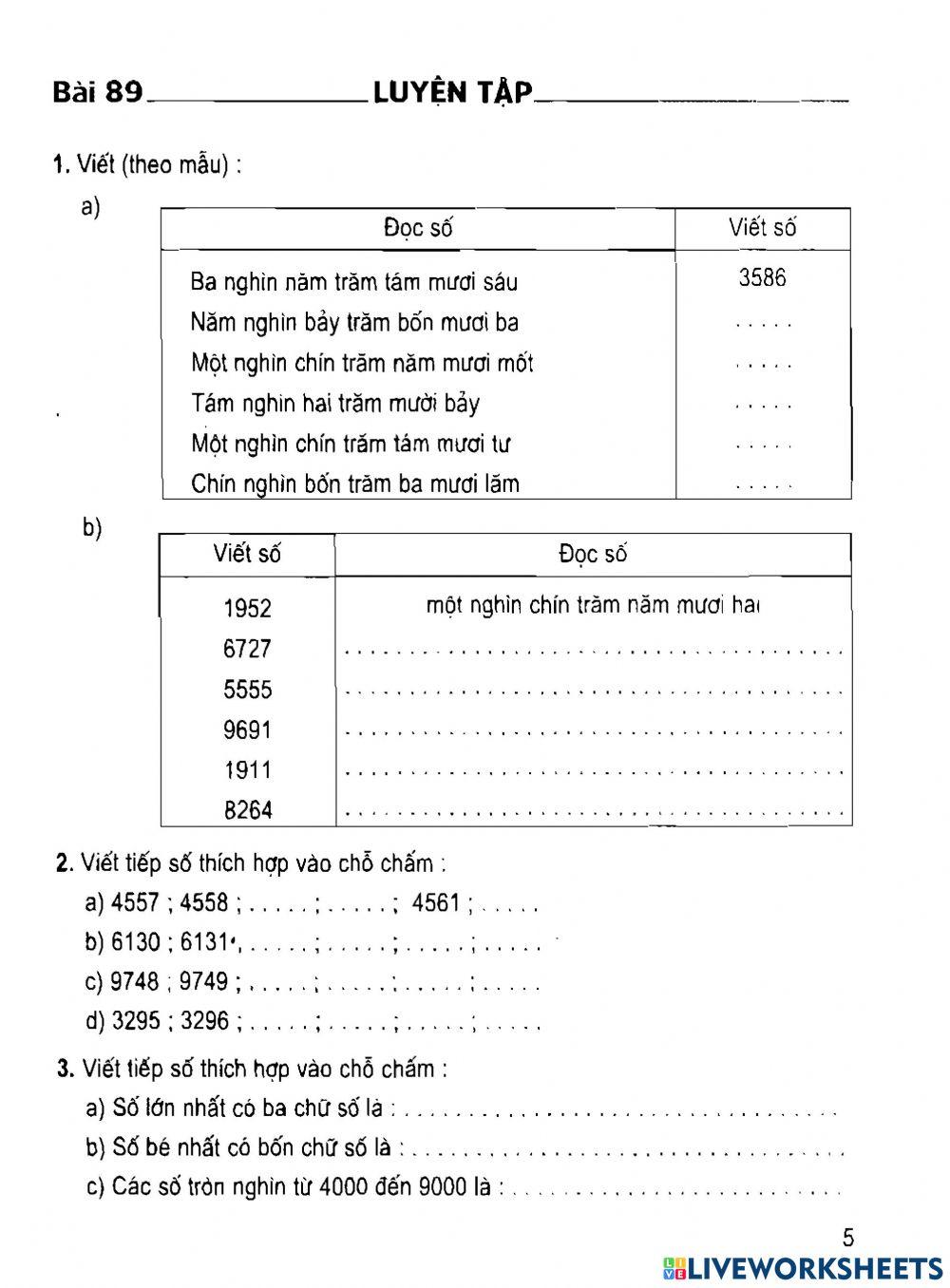 Bài tập về nhà online worksheet | Live Worksheets