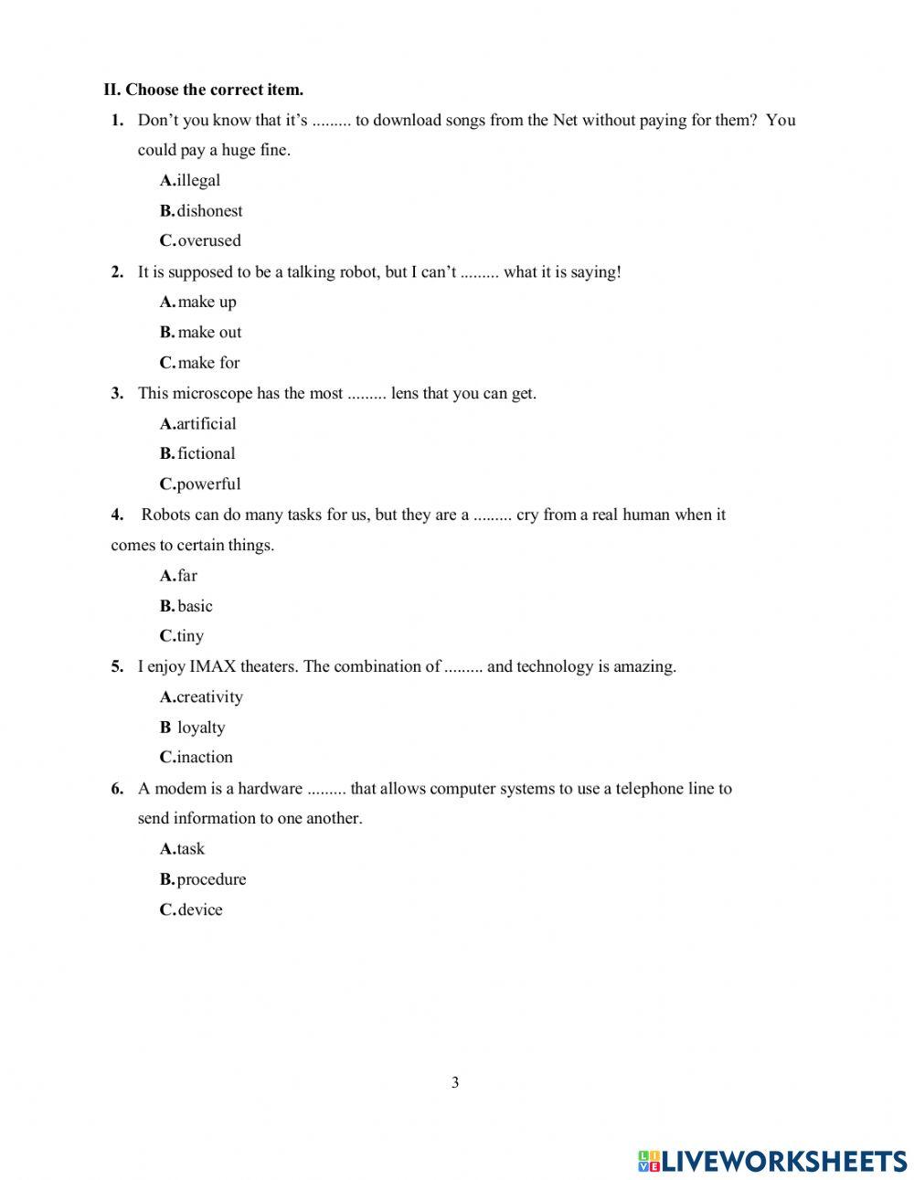DS - Access 4 - Test 3 Vocab + Gr worksheet | Live Worksheets