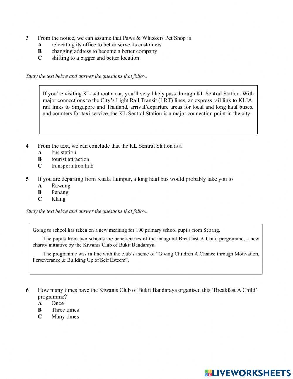 PBD Ting. 3 interactive worksheet | Live Worksheets