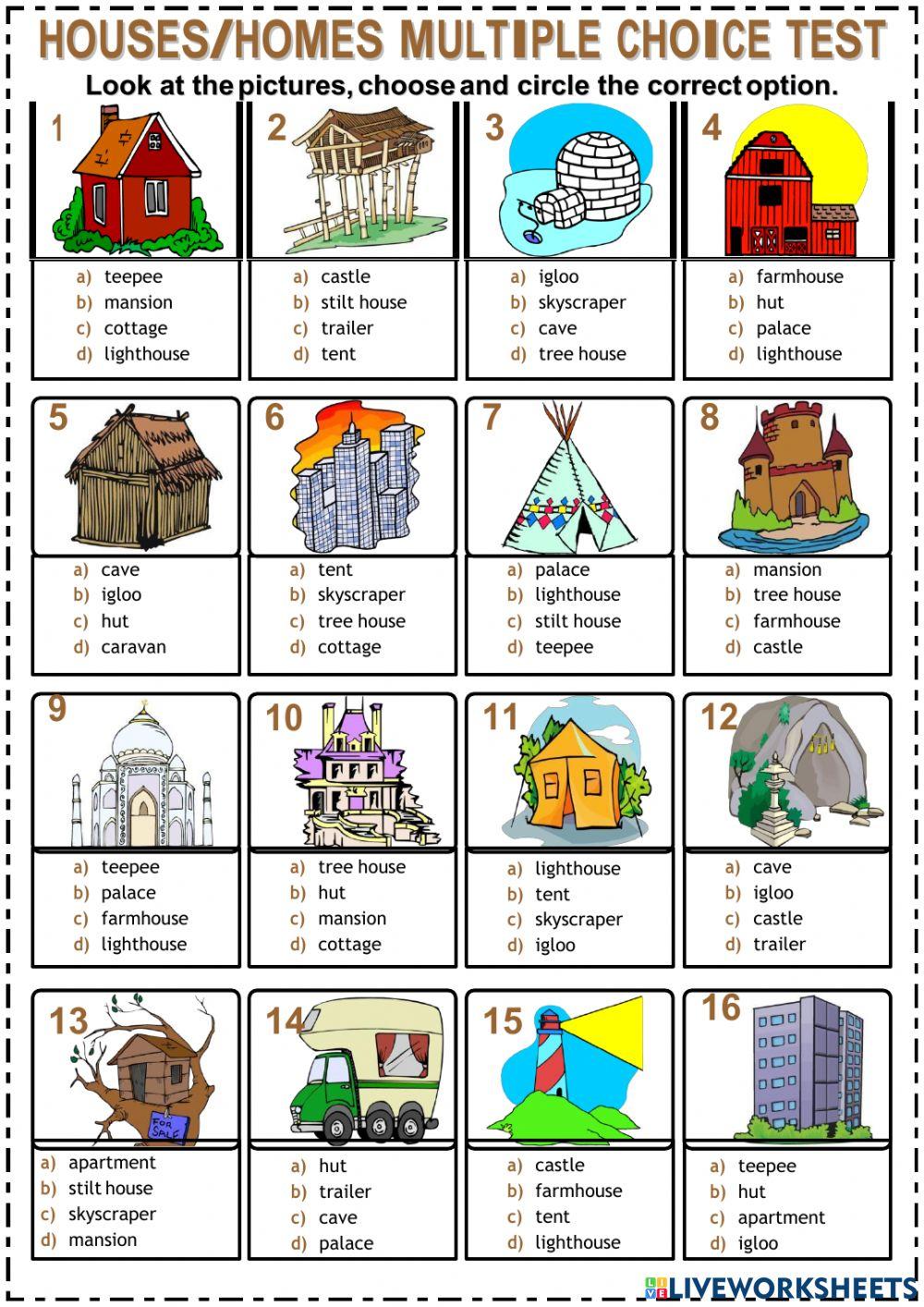 types of houses vocabulary esl multiple choice test online exercise for ...