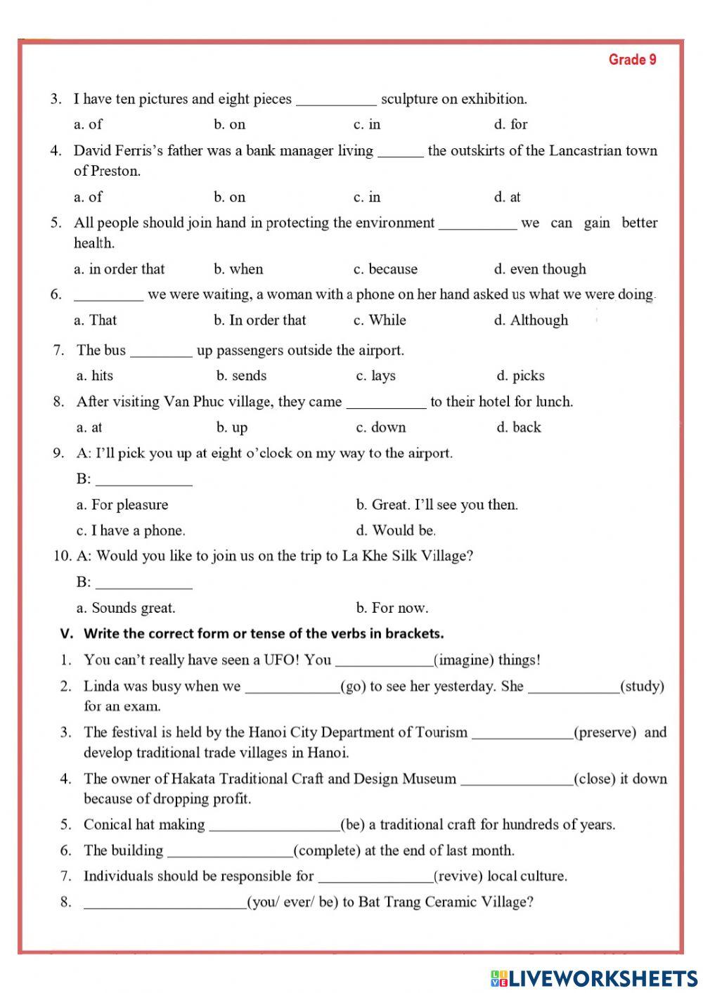 Grade 9 | Free Interactive Worksheets | 1344257