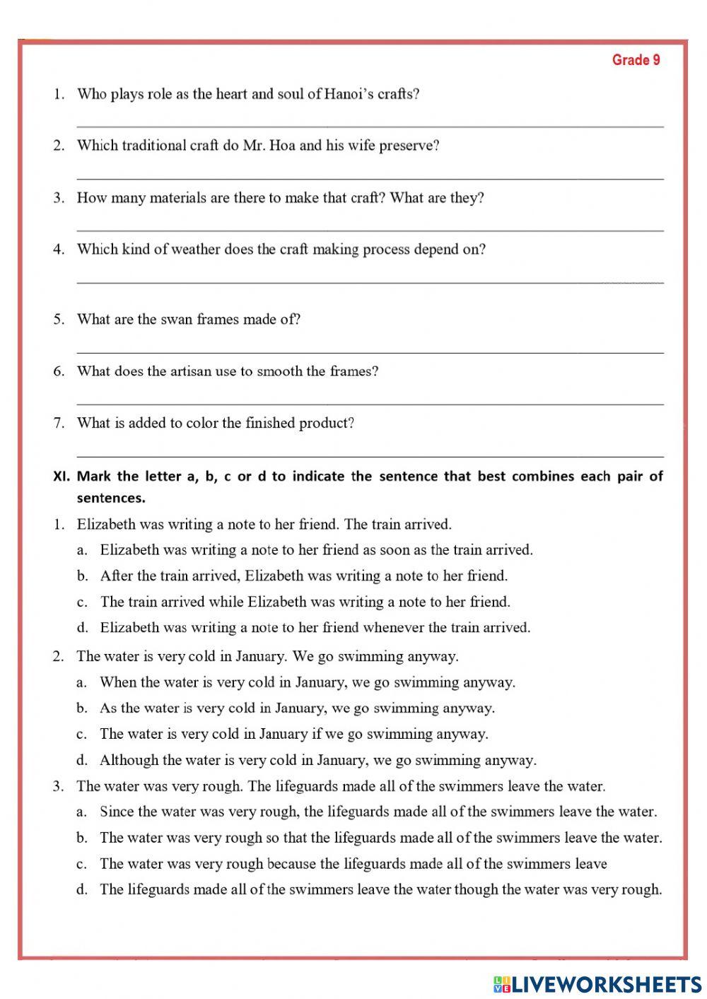 Grade 9 | Free Interactive Worksheets | 1344257