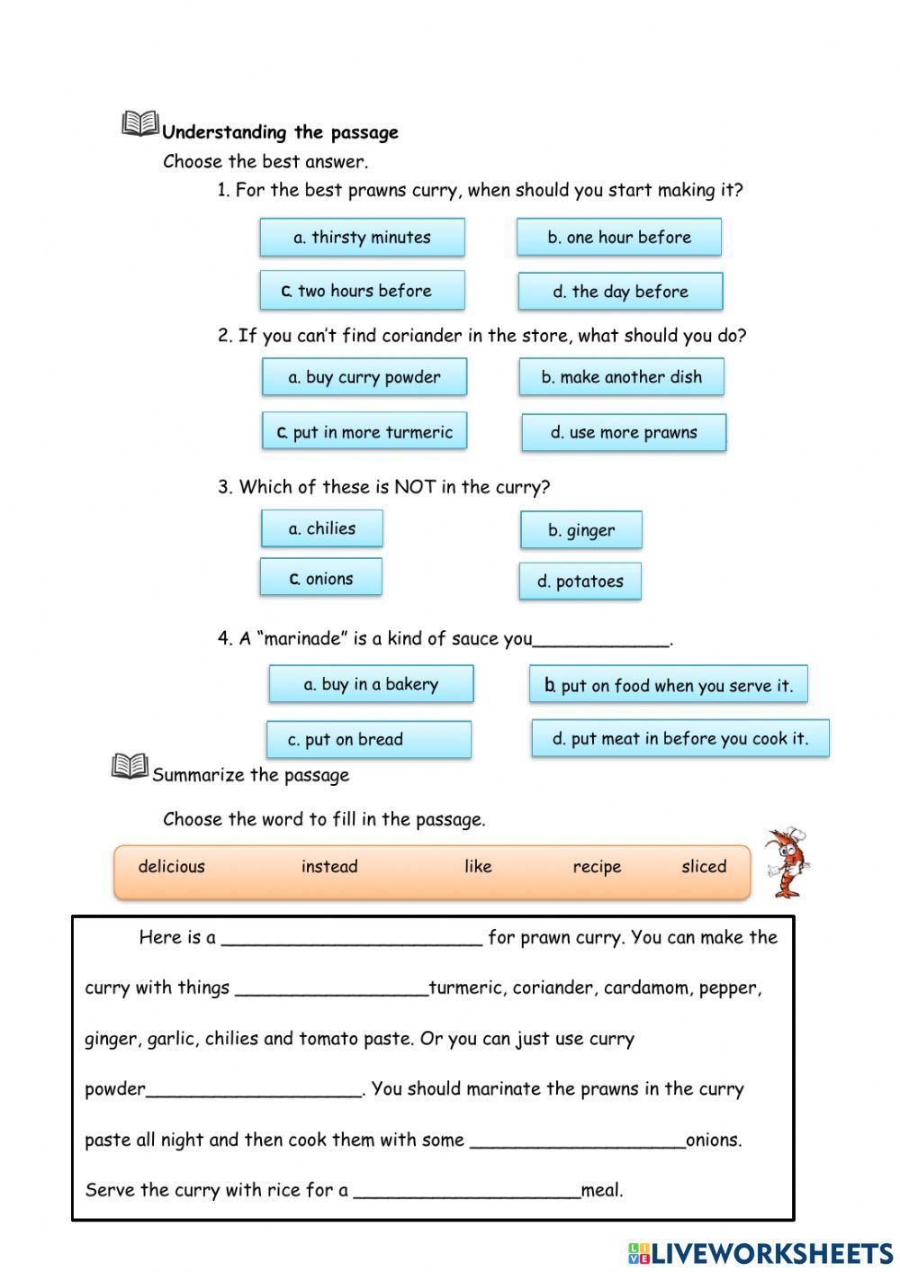 Prawns Curry worksheet | Live Worksheets