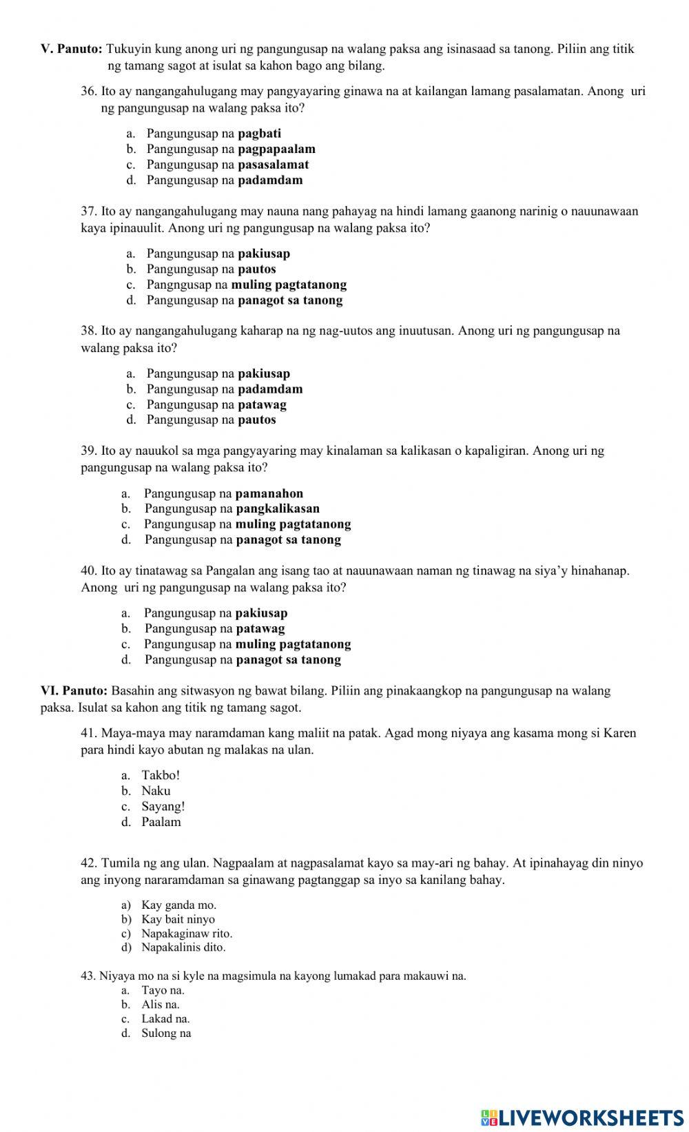 FILIPINO 6 online exercise for | Live Worksheets