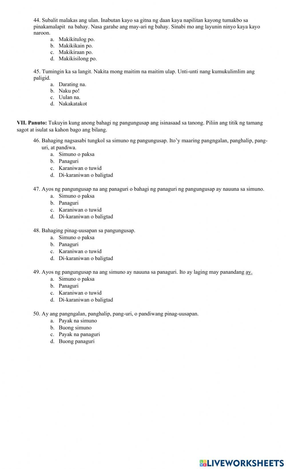 FILIPINO 6 online exercise for | Live Worksheets