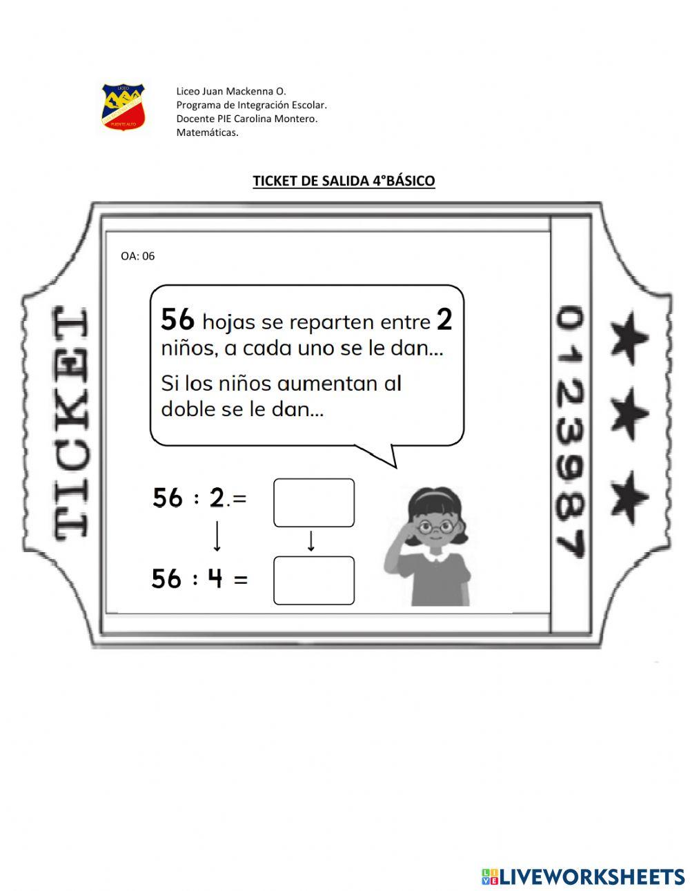 Ticket online worksheet | Live Worksheets