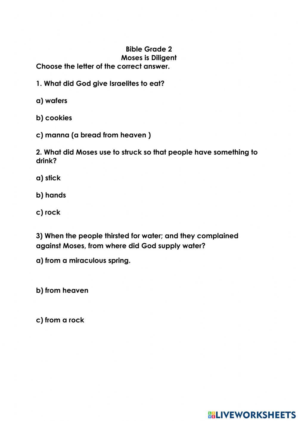 Grade 2 bible quiz - 5 worksheet | Live Worksheets