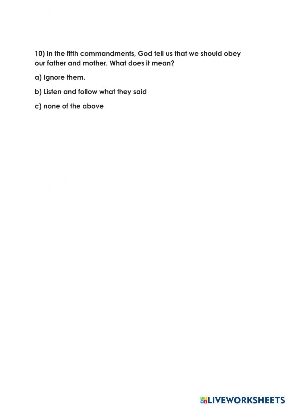 Grade 2 bible quiz - 5 worksheet | Live Worksheets