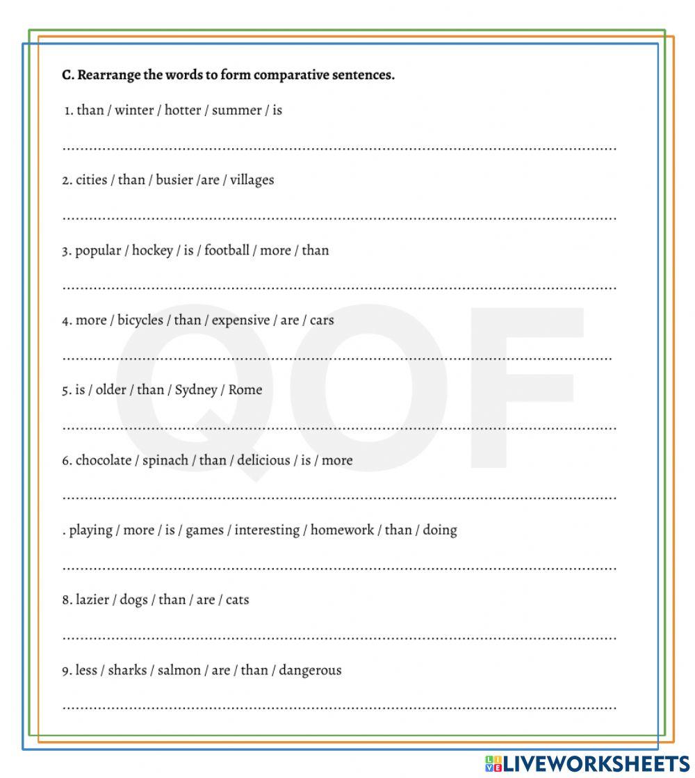Comparative Adjectives Worksheet worksheet | Live Worksheets