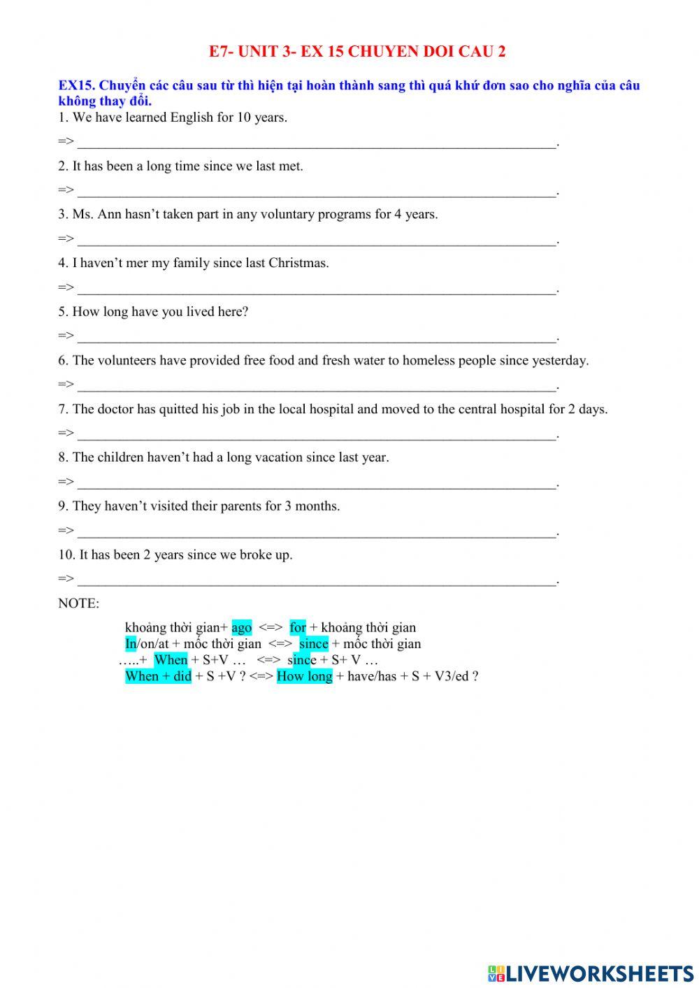 Rewrite sentenses worksheet | Live Worksheets