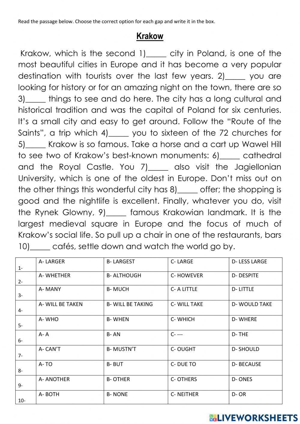 Choose the right option online activity | Live Worksheets