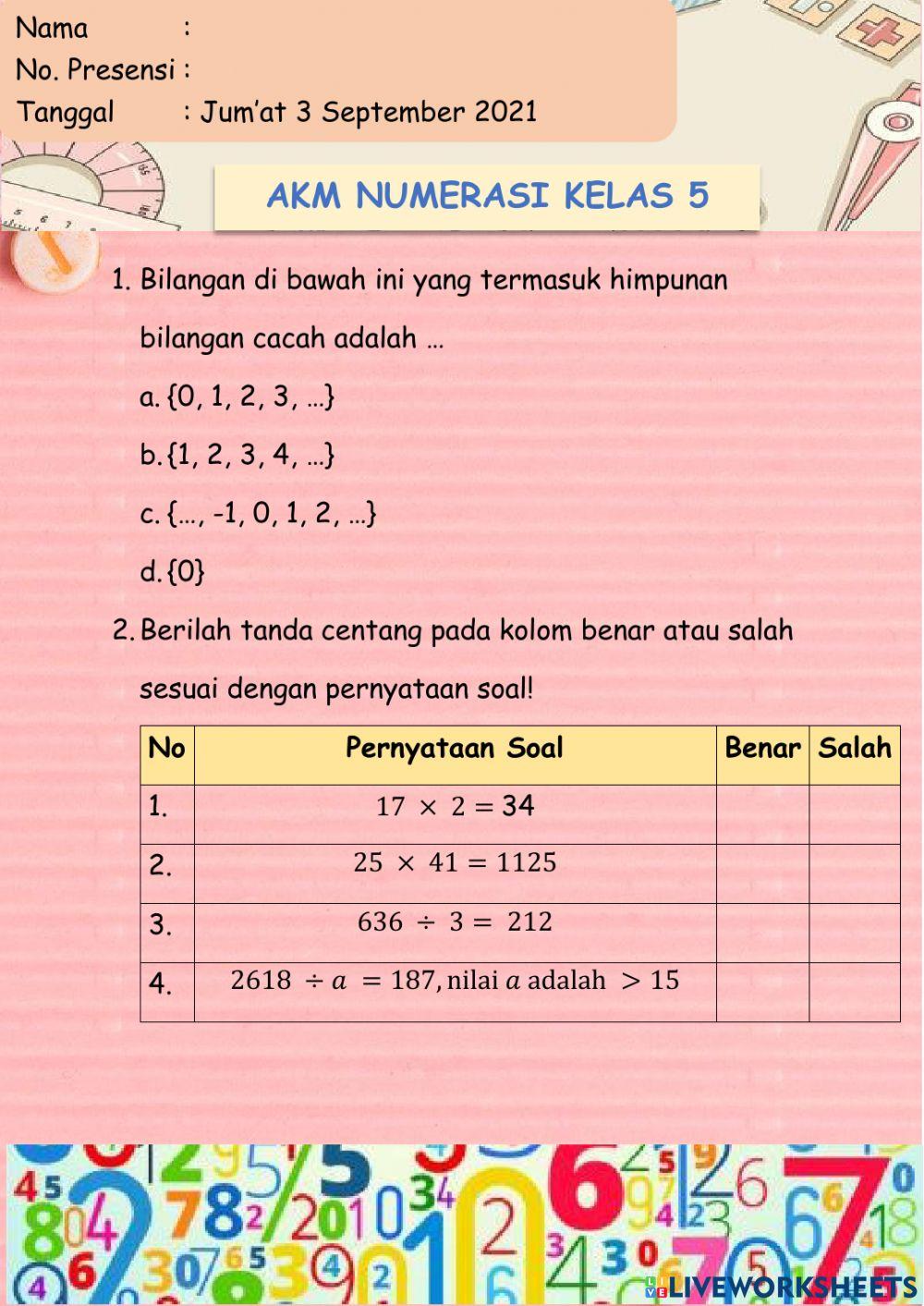 Numerasi AKM interactive worksheet | Live Worksheets