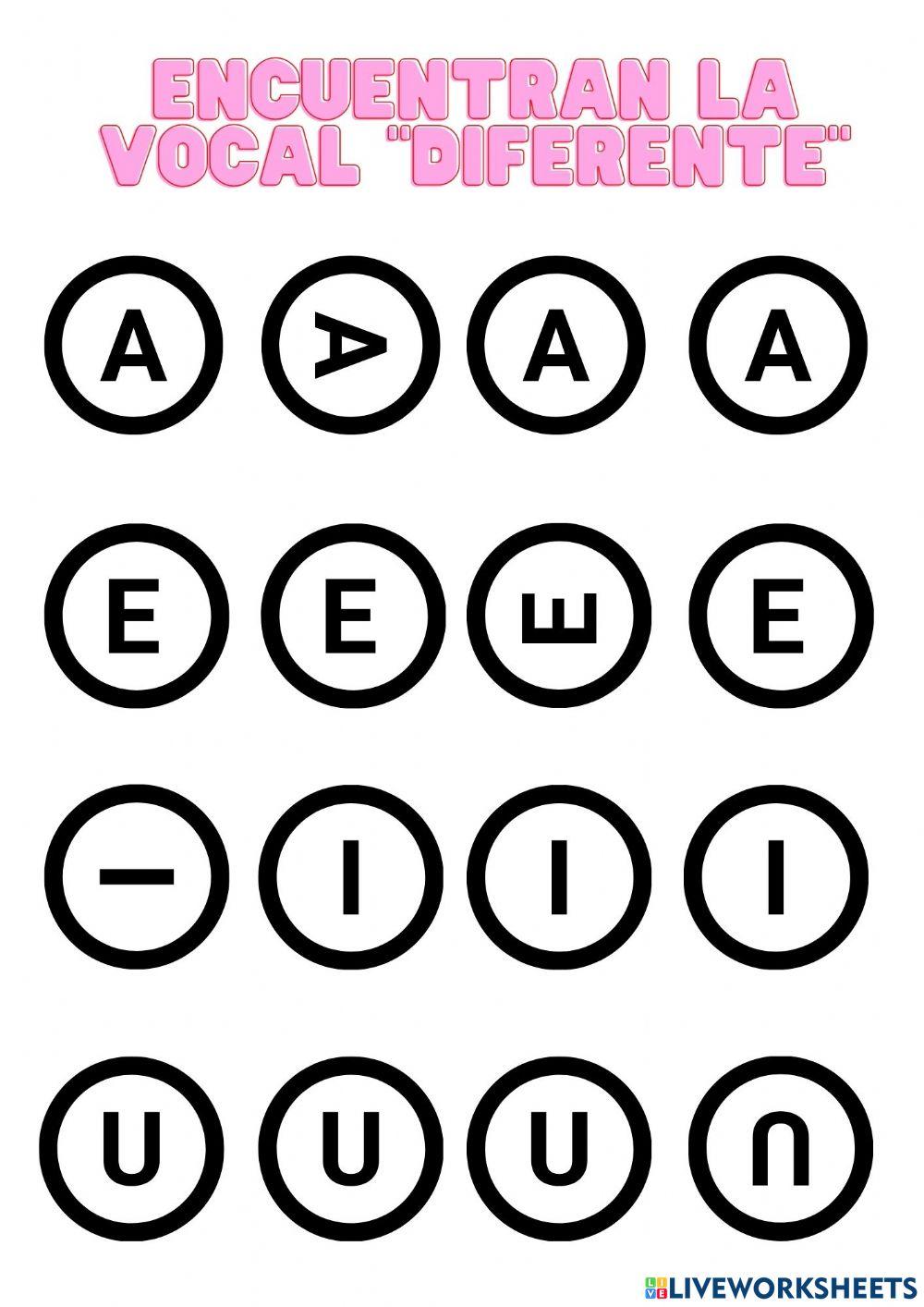 Encuentran la vocal “diferente” worksheet | Live Worksheets