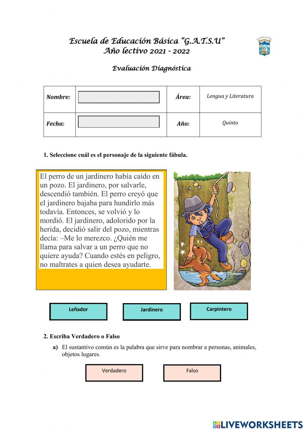 Cuestionario diagnostico 5to LyL worksheet | Live Worksheets