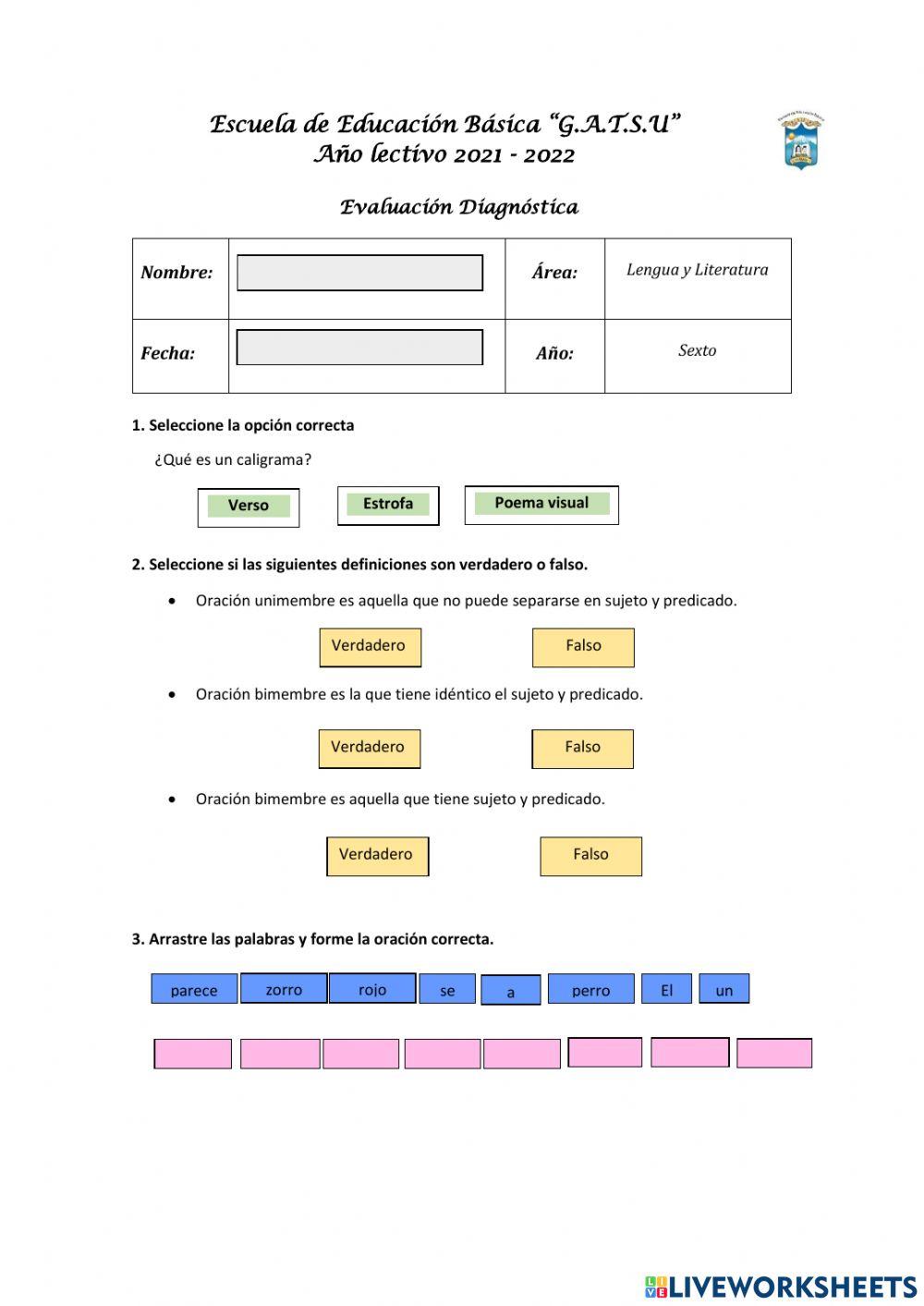 Cuestionario di… | Free Interactive Worksheets | 1345102