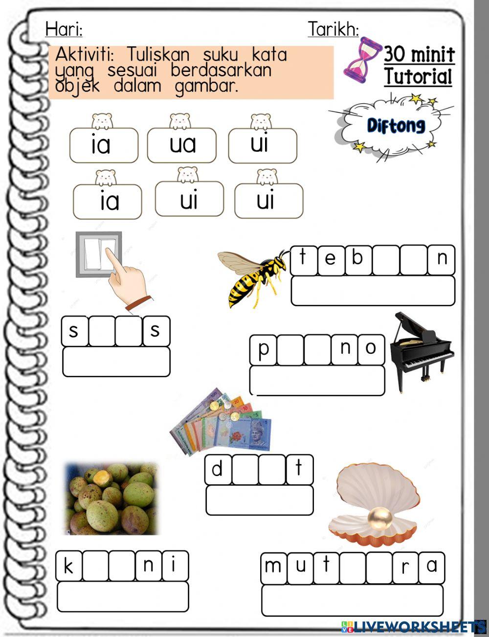 Vokal Berganding online pdf exercise for pemulihan khas | Live Worksheets