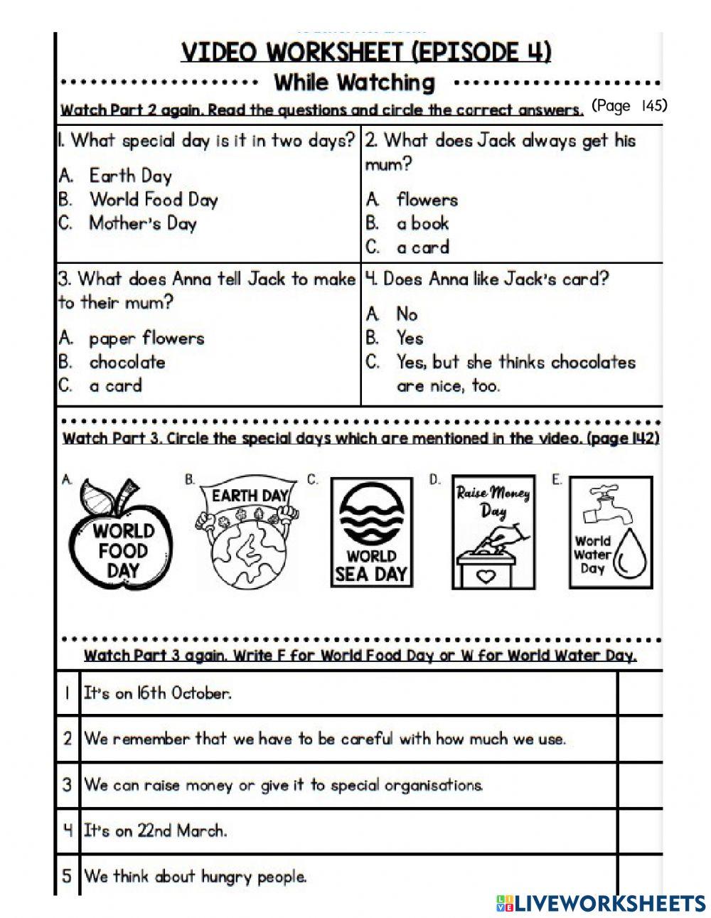 1414962 | Year 4 Video Worksheet 4 Module 4: Celebrations