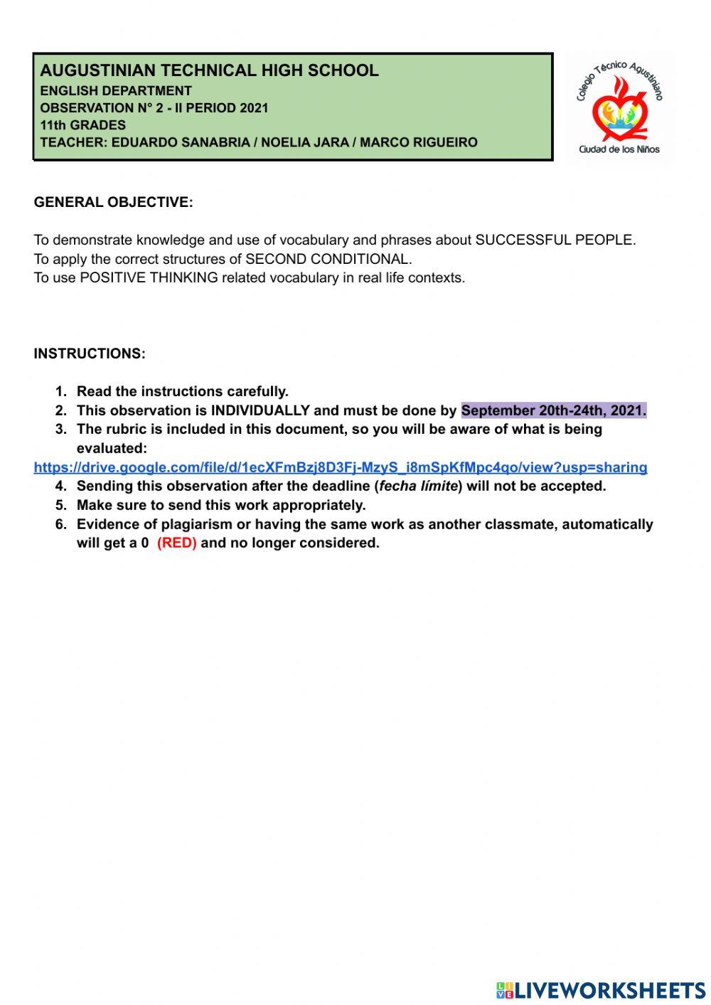Observation -2 - II Semester 11th Spc worksheet | Live Worksheets