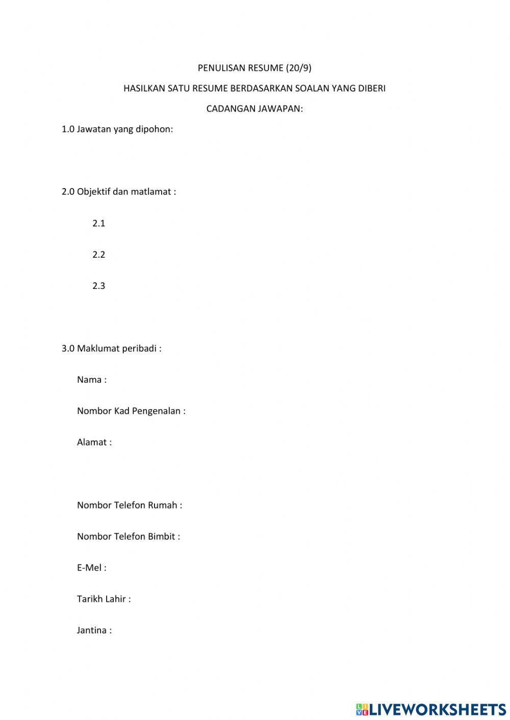 RESUME DIRI online exercise for | Live Worksheets