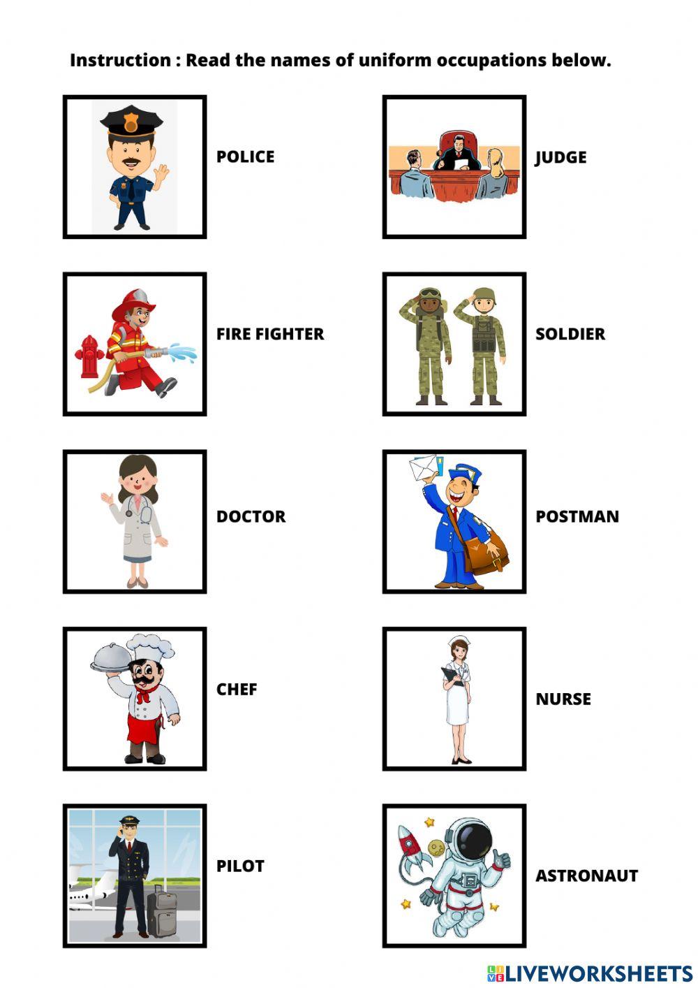 Uniform Occupat… | Free Interactive Worksheets | 1415641