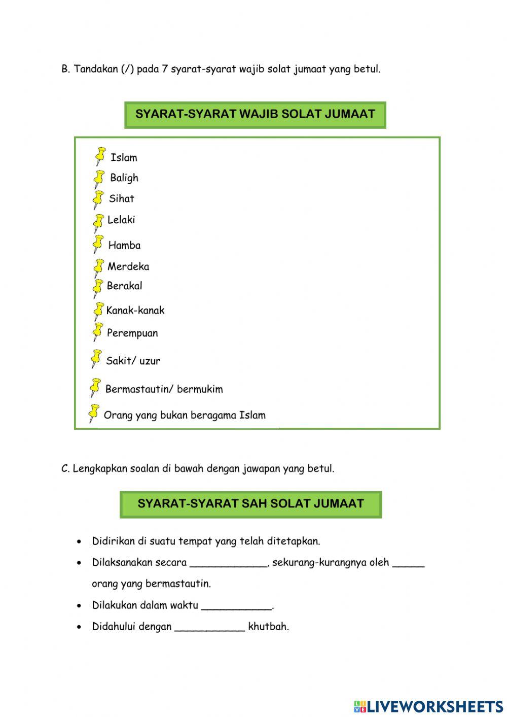 Solat jumaat | Free Interactive Worksheets | 1415584