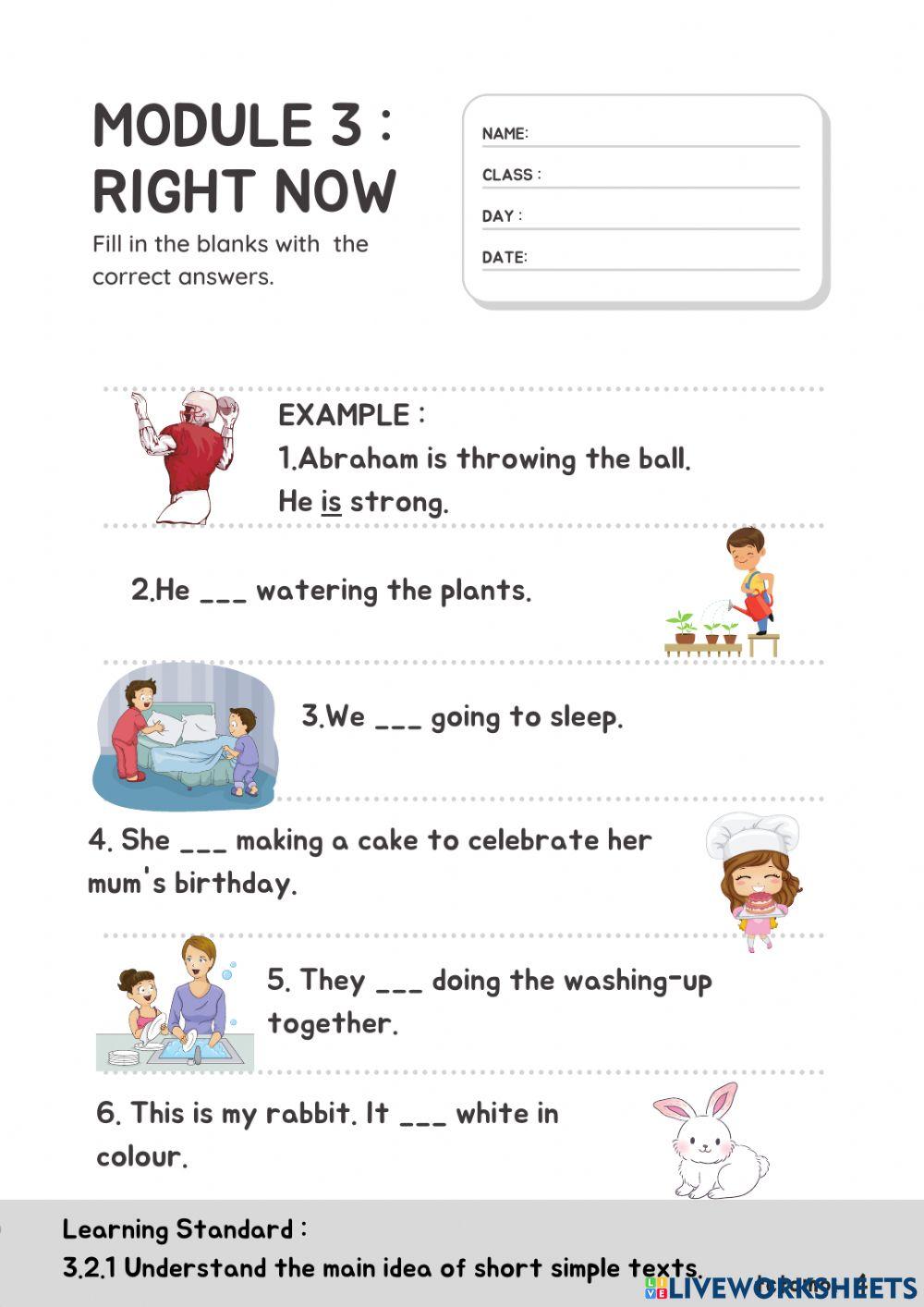 Topic 3 : Right Now activity | Live Worksheets