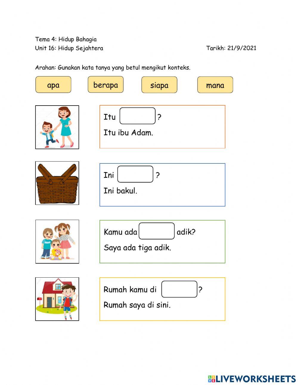 Kata Tanya Online Worksheet For Tahun 1 Live Worksheets