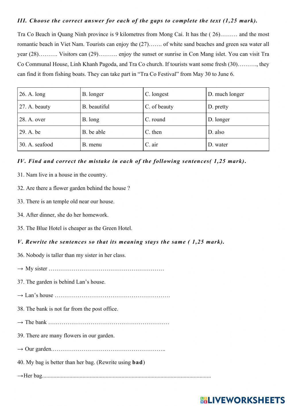 Grade 6 - First term test online exercise for | Live Worksheets