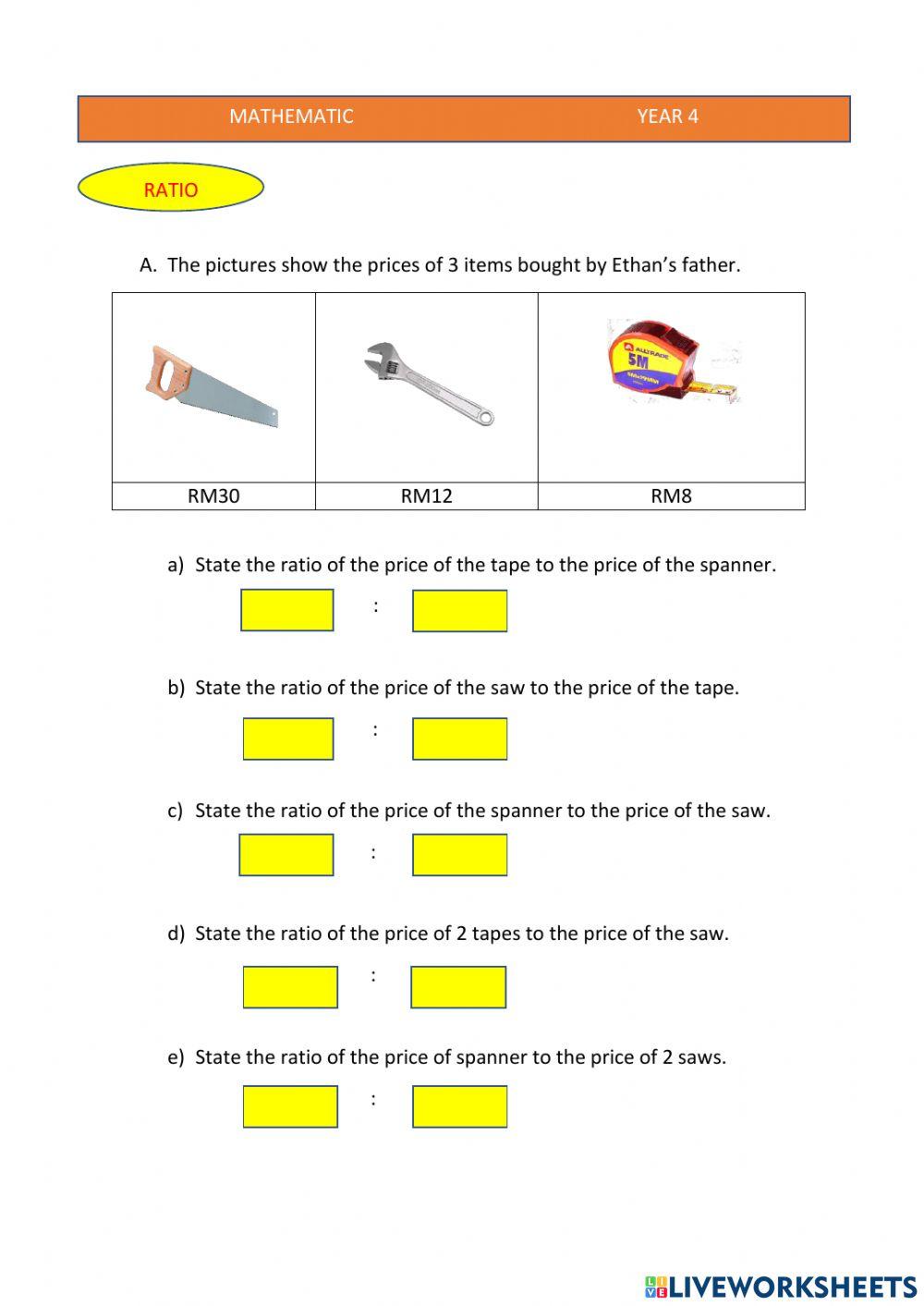 RATIO2-bY Tch Ctainon worksheet | Live Worksheets