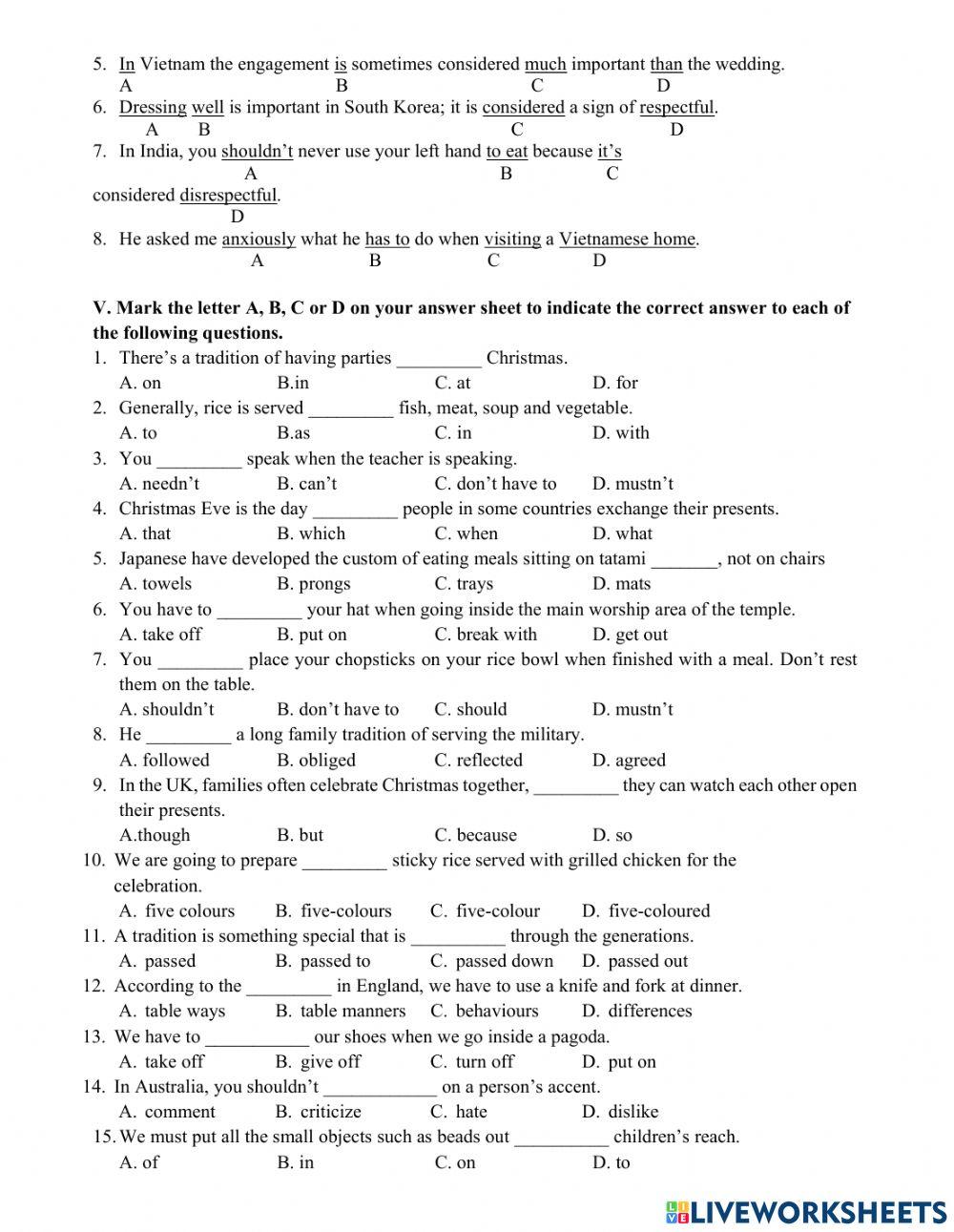 Liveworksheets English Class B1 Unit 2