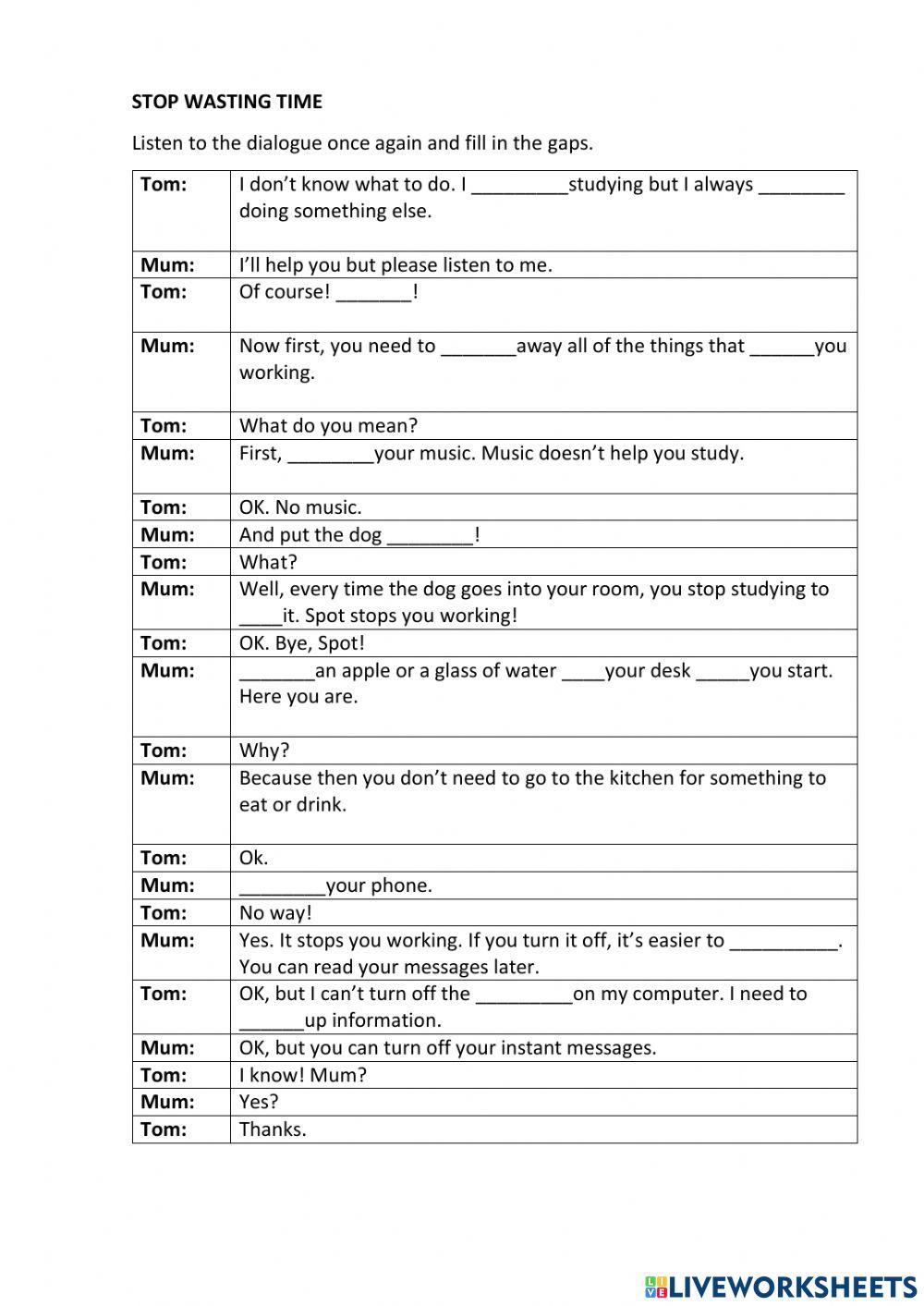 Wasting time | Free Interactive Worksheets | 1417486