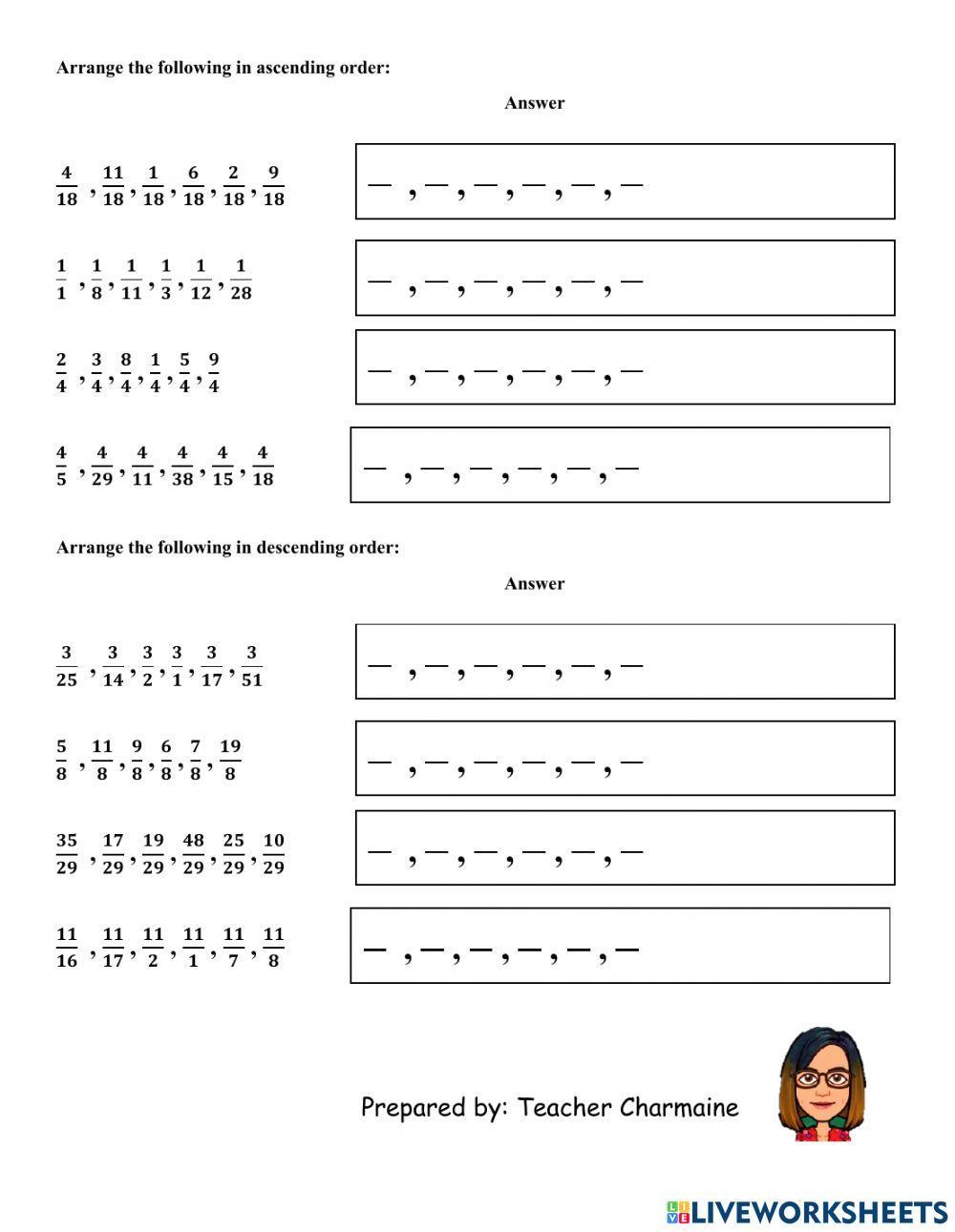 Compare and ord… | Free Interactive Worksheets | 1417895