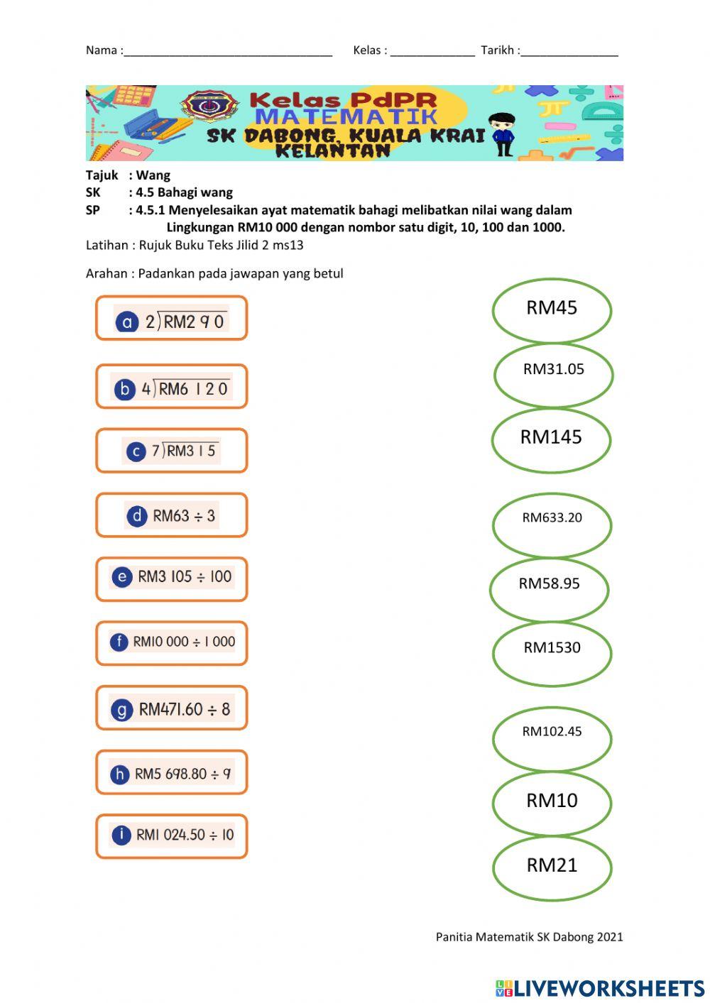 Matematik online exercise for Tahun 3 | Live Worksheets