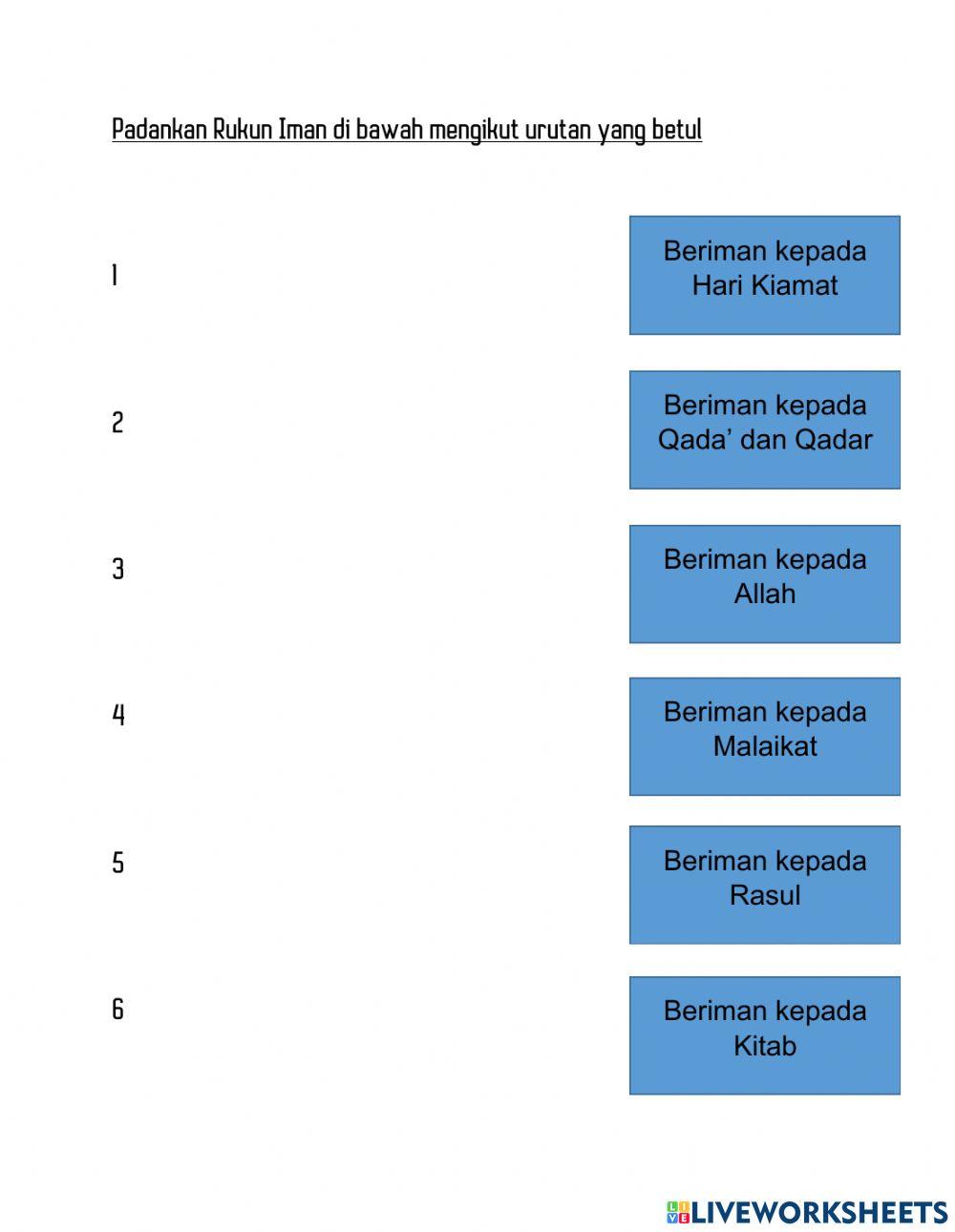 Rukun Iman online pdf worksheet | Live Worksheets