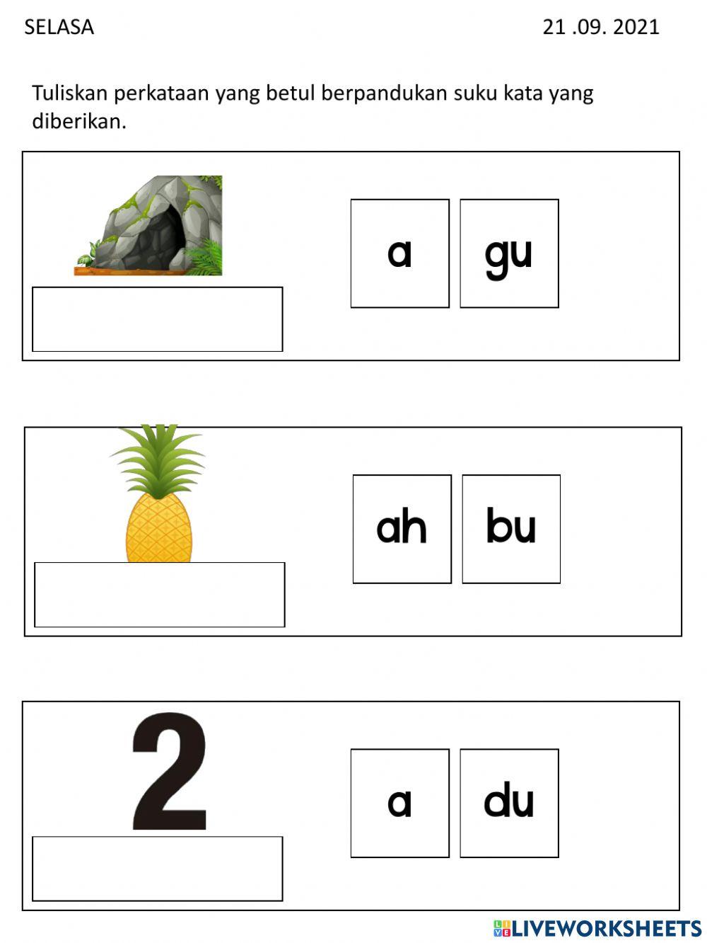 Vokal berganding online exercise for tahap 1 | Live Worksheets