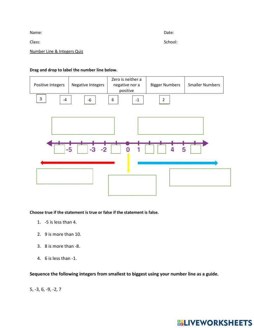 Number Lines Qu… | Free Interactive Worksheets | 1418841