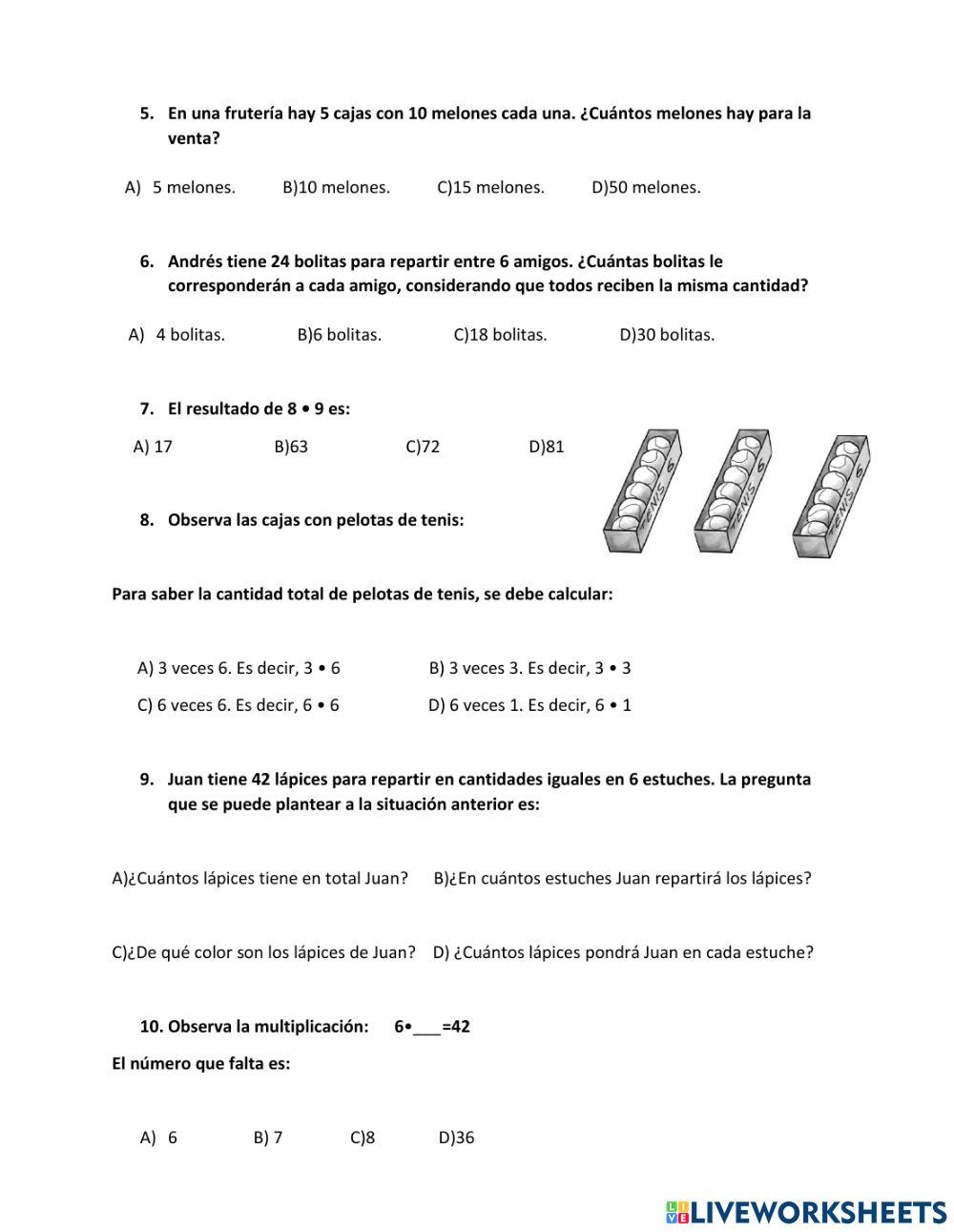 Prueba de Matem… | Free Interactive Worksheets | 3399936