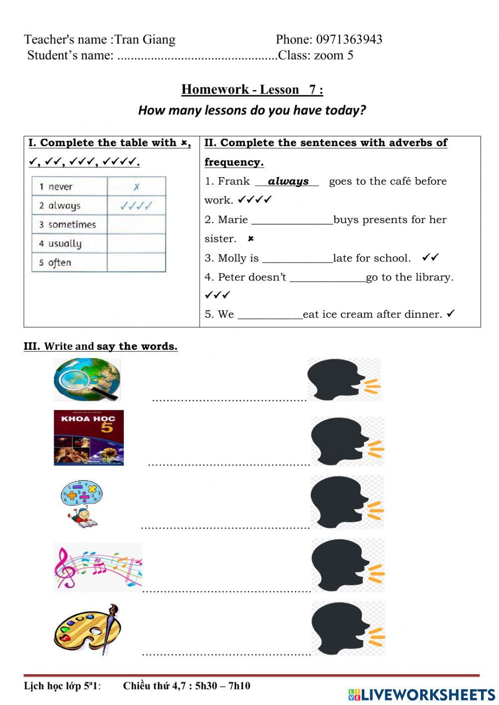 1418945 | How many lessons do you have today? | Trần Thị