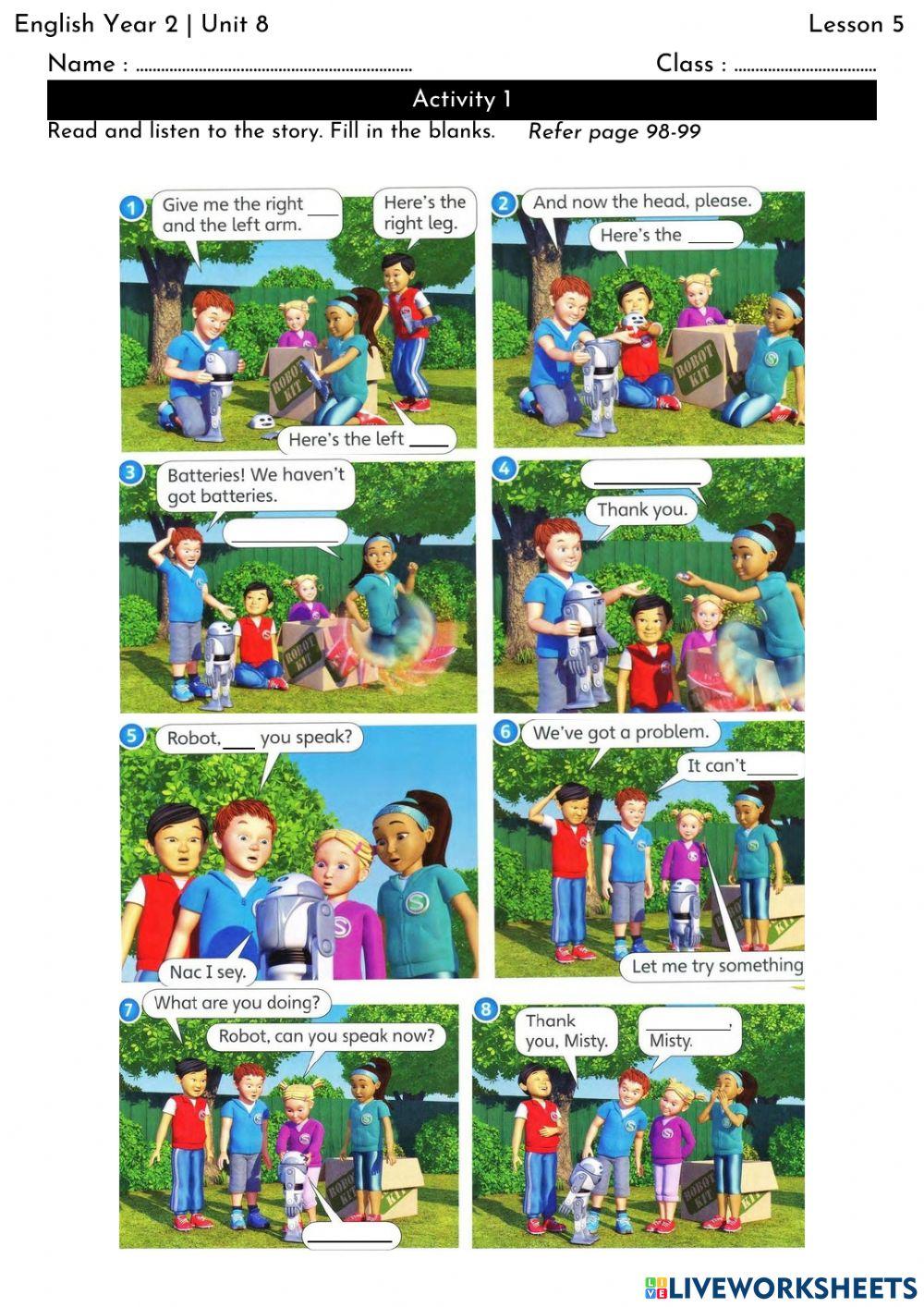 English Year 2 The Robot - Lesson 5.1 worksheet | Live Worksheets